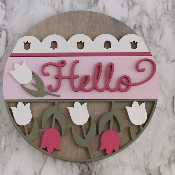 Hello Tulip Door Hanger SVG, Spring Porch Sign, Tulip Svg, Spring ...