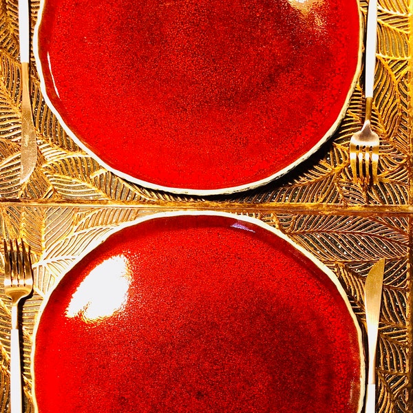 Red Pottery Dinner Plate Ceramics Handmade Stoneware Plates Organic ...