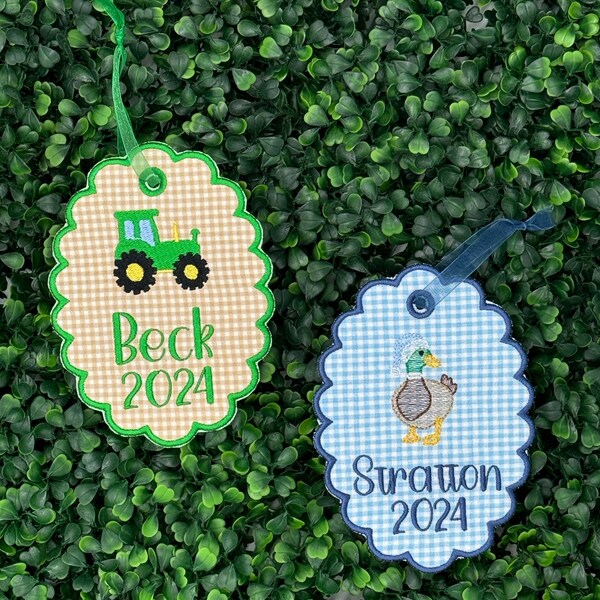 ITH Oval Scalloped Bag Tag Embroidery Design, Machine Embroidery Name ...