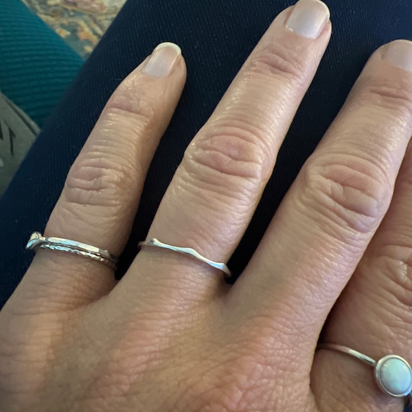 Sterling Silver Ripple Ring, Very Skinny Delicate Ring Band, Stacking Ring US 5-8, Wave Ring ...