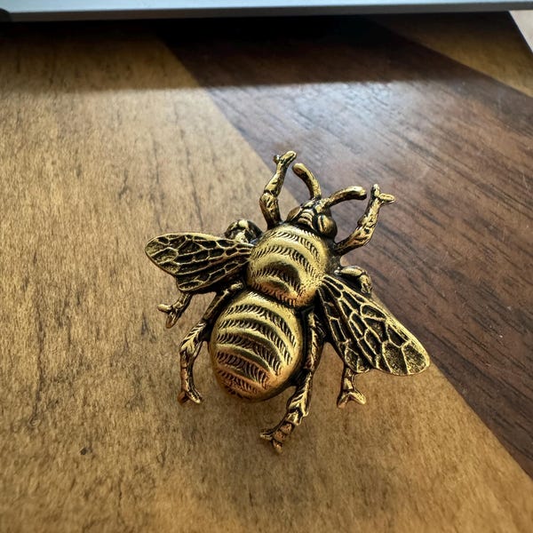 Huge Gold Bee Pin, Gold Honeybee Pin Brooch, Antiqued Gold Bee Pin, Big ...