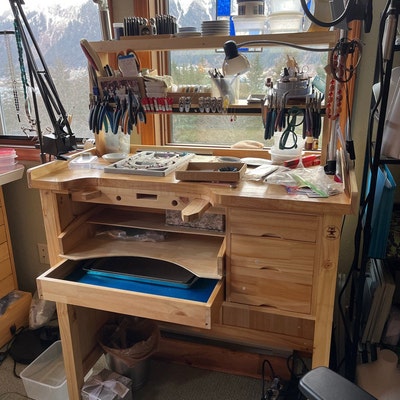 Deluxe Solid Wooden Jewelers Bench Set With Mountable Storage Shelf ...