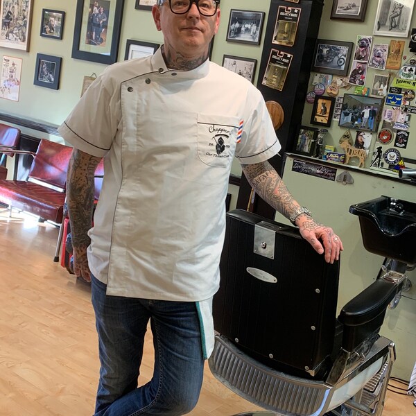 Barber Cut Jacket / Smock - Black With Barber Pole Trim - Etsy