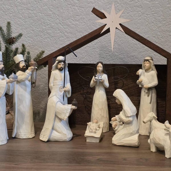 Rustic Handmade Western Red Cedar Wood Christmas Nativity Stable Manger ...