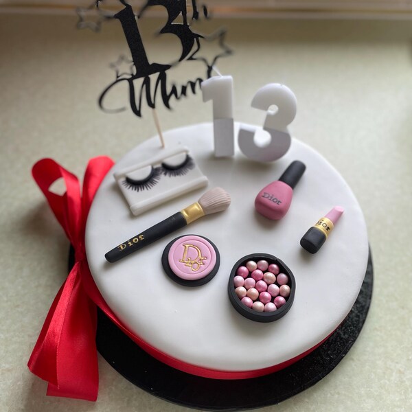 Edible Handmade Make up Cake Topper Fondant Sugar Paste Girls Birthday ...