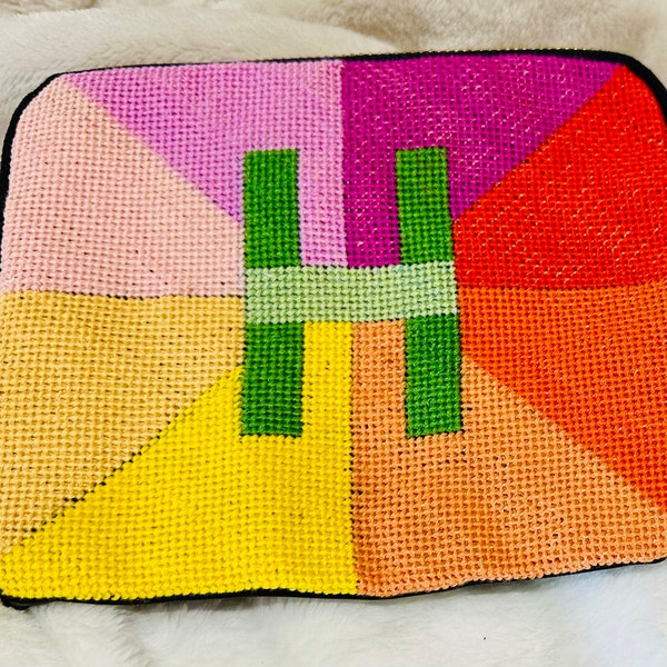 Modern Needlepoint Bag Kit Genuine Leather Clutch - Custom Monogram ...