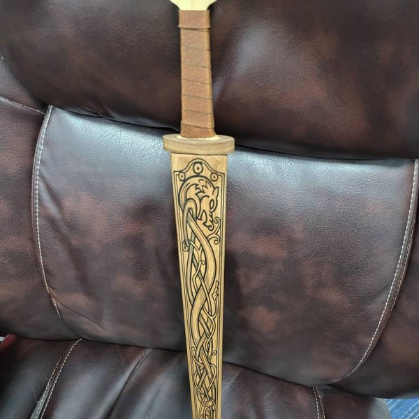 Sturdy Wooden Sword With Leather Wrapped Handle - Etsy