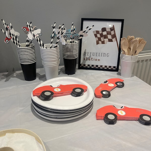 Vintage Race Car Paper Straws | Race Car Party Decorations, Fast One ...