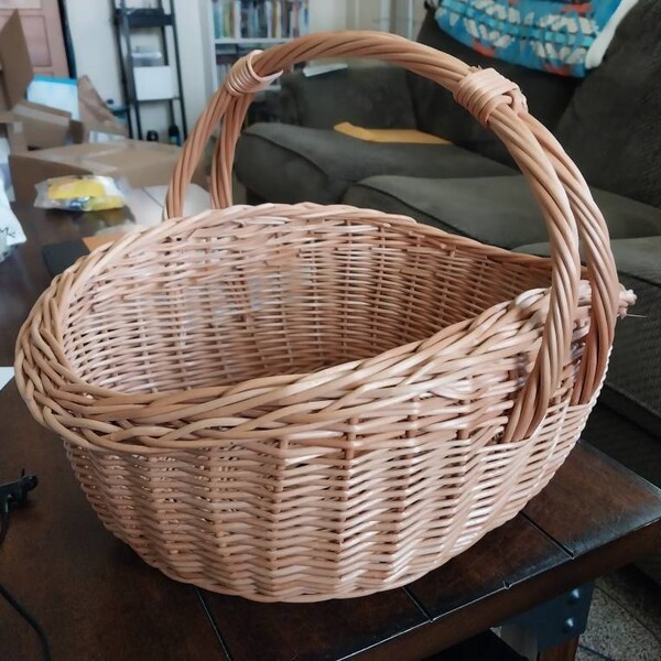 Oval Basket, Handmade Wide Wicker Basket, Rustic Wicker Basket ...