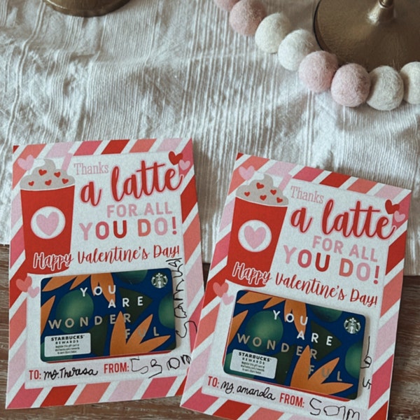 Valentine's Day Coffee Printable Gift Card Holder, Teacher Gift Card ...
