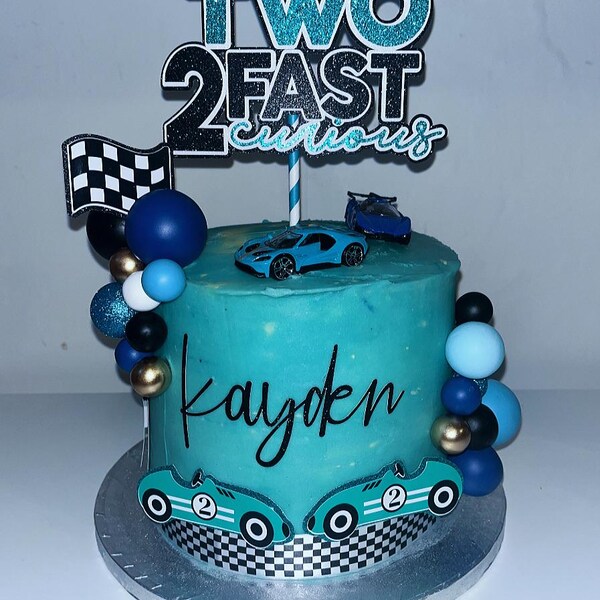 Two Fast 2 Curious Theme Cake Topper | Car Racing Theme Cake Topper Set ...