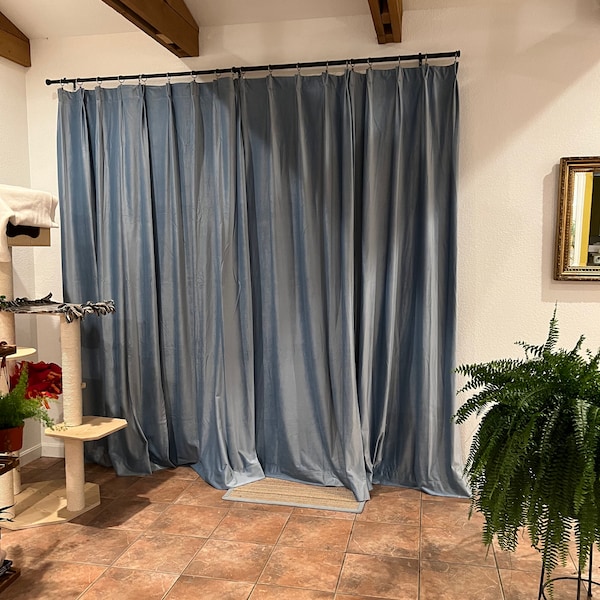 Pair of Baby Blue Velvet Curtains, Bedroom Velvet Curtains, Living Room ...