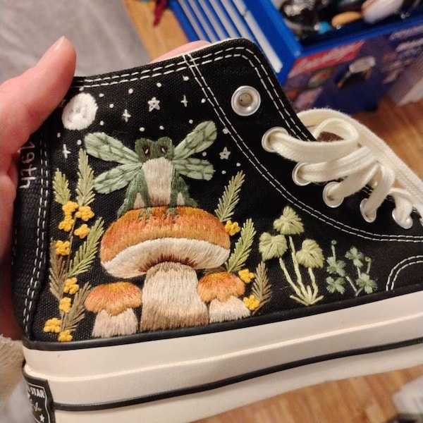 Embroidered Converse Mushroom, Frog, Converse Embroidery Mushroom ...