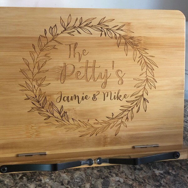 Personalized Cookbook Stand Engraved Bamboo Recipe Stand Wooden Recipe ...