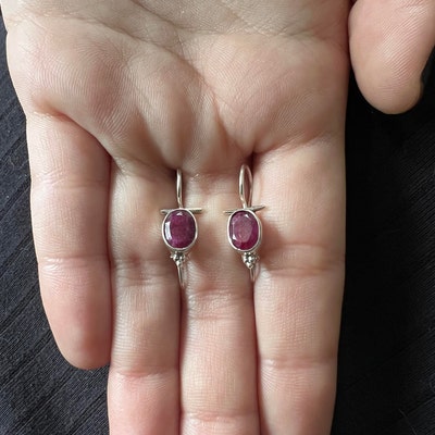 Natural Ruby Earrings, 925 Sterling Silver Earrings, Ruby Oval Earrings ...