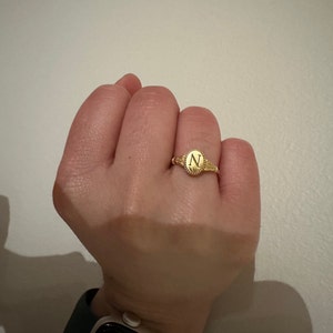 18K Gold Personalized Signet Ring, Birth Flower Ring, Initial Ring ...