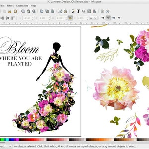 Bloom Design Kit Flower Watercolour Clip Art Purple Clematis Pink ...