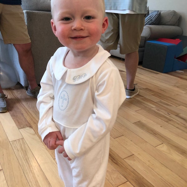 Kiran White W White Trim Baptism Outfit-pima Cotton Short-sleeve, Long ...