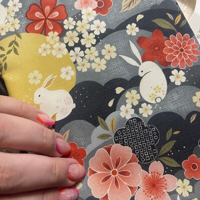 The Moon Rabbit Japanese Floral Navy Paintbrush Studio Cotton Fabrics ...