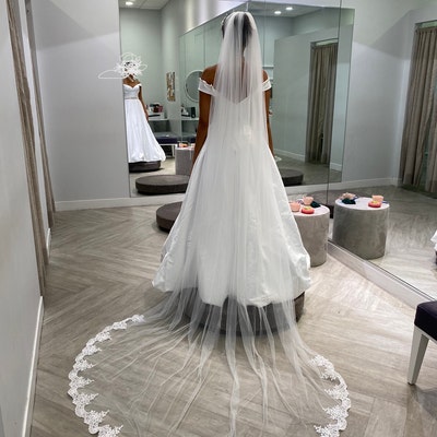 Extra Wide Cathedral Length Wedding Veil With Lace at the Hem, Long ...