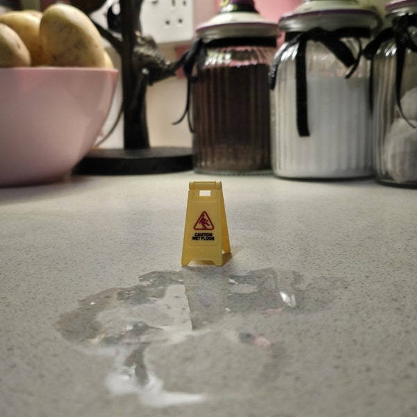 Miniature Warning Sign Mini Floor Caution Sign Yellow Plastic Notice 1/ ...