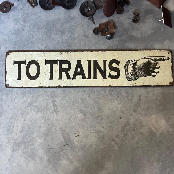 To the Trains Right Hand Pointer Sign Vintage Look Model Train Sign ...