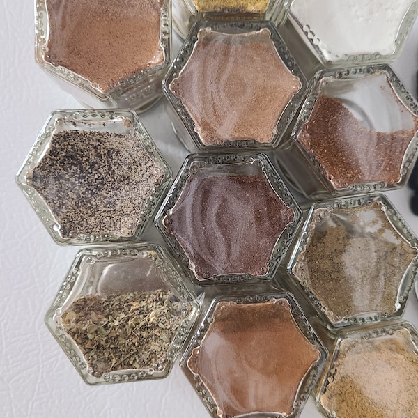 Magnetic Spice Rack by Gneiss Spice | 24 Small Empty Hexagon Glass Jars ...