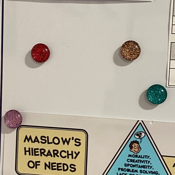 Rainbow Glitter Mini Magnets // Set of 6 - 12mm Heart-shaped Glass ...