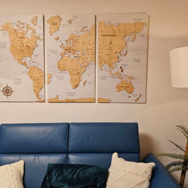World Map Push Pin Wall Art With FREE Pins, Cork World Map Board ...