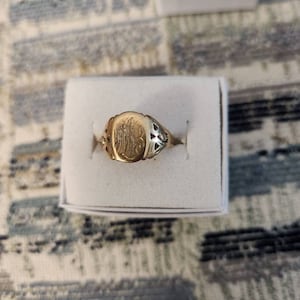 Victorian Gold Signet Ring, Engraved Initial Womens 10k Yellow Gold, Ostby Barton Letter Band ...