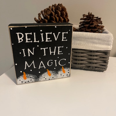 Believe in the Magic Sign Wooden Christmas Decorations Snowman Block ...
