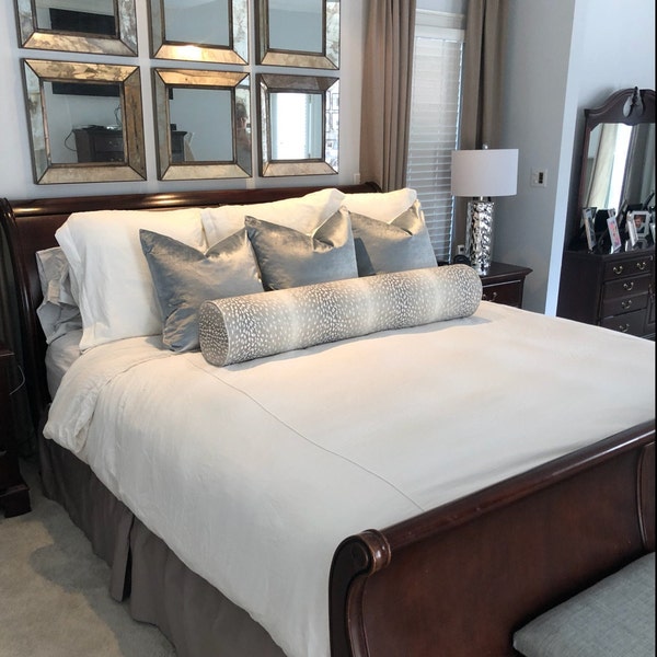 The Bolster : Antelope Linen Print // Grey | Bed Decor | Neutral Linen ...