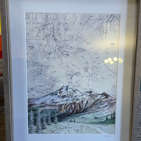 Mt Baker Art Print: Vintage Topography Map, Washington Mountain ...