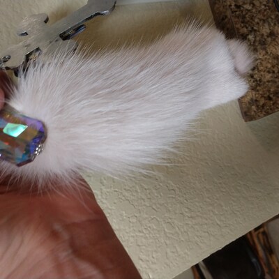 Real Fur Pompom Keychain Furry Key Chain Bag Charm Silver - Etsy