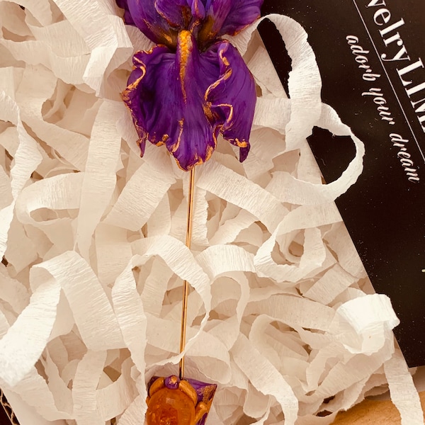 Purple Iris Flower Brooch Iris Art Pin Brooch Flower Polymer Clay ...