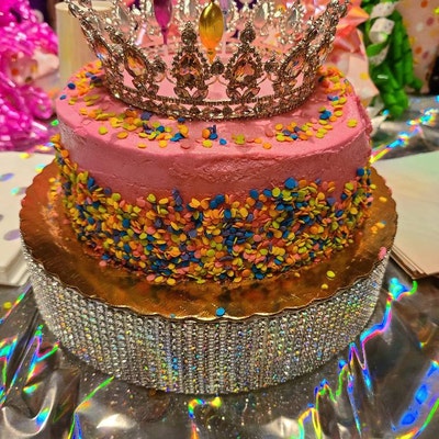 Wedding Cake Stand 10 X 2 ROUND Bling Rhinestone Mesh With Silver Foil ...