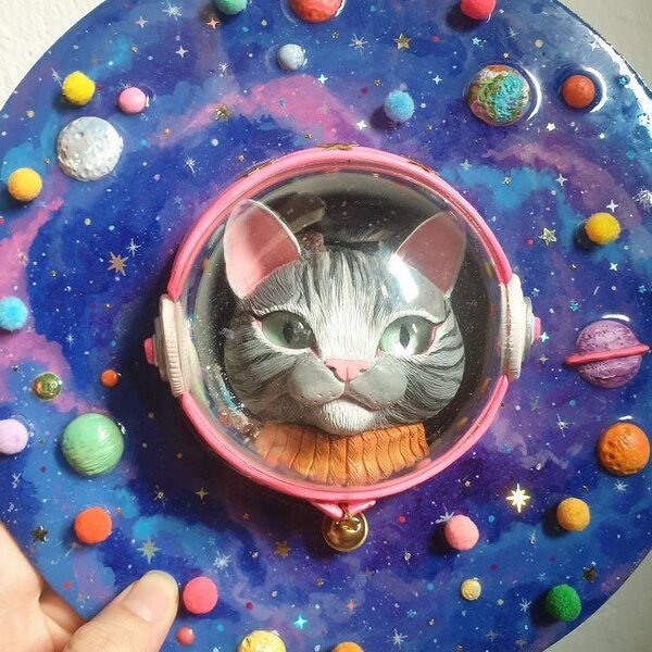 Andromeda - Galaxy Cosmic Cat Sculpture - OOAK Handmade Art Mixed Media ...