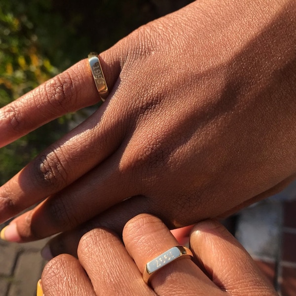 Personalized Date Engraved Ring, 18k Gold Plated, Initial Ring - Etsy