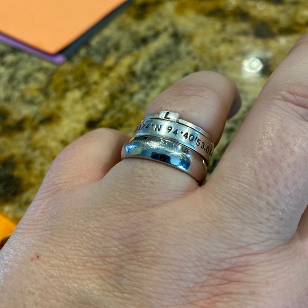 Coordinates Ring - Sterling Silver Ring - Latitude Longitude Ring ...