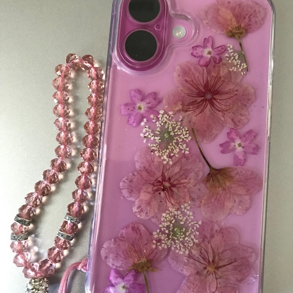Pressed Dried Pink Sakura Flower Phone Case for iPhone 17 16 15 14 13 ...