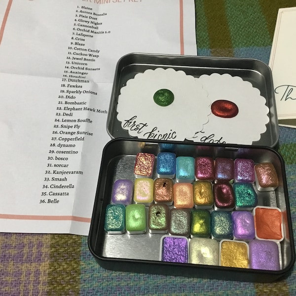 Handmade Watercolour Tester Pack - Set of 24 Mini Pans - Metallic and ...