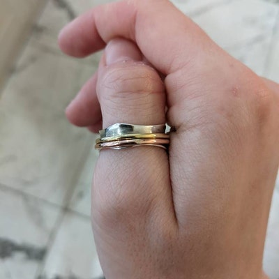 925 Sterling Silver Spinning Ring, Rose Gold & Gold Narrow Chunky ...