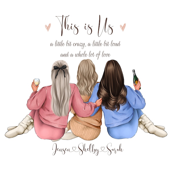Best Friends Personalized Print, Custom 3 Friend Prints, Three Best ...