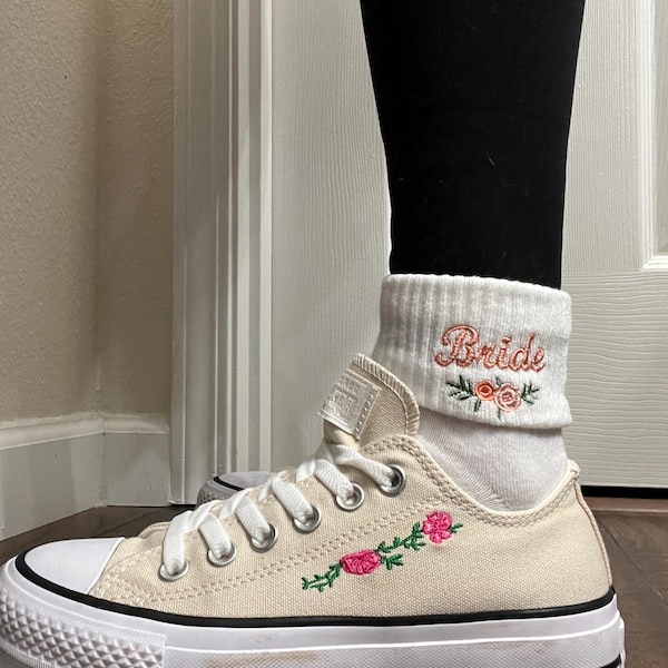 Custom Wedding Socks Silver Embroidered Custom Bride Socks Bridesmaid ...
