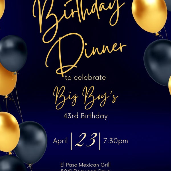 Editable Black and Gold Birthday Invitation, Printable All Black ...