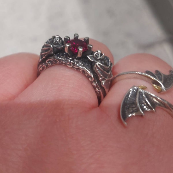 Bat Ring With Ruby Low Bezel Gothic Ring Gothic Jewelry Unisex Handmade ...