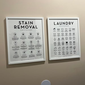 Set of 2 Laundry Symbols Guide Stain Removal Guide Wall Decor, Laundry ...
