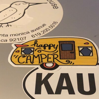 Fun Stickers, Happy Camper, RV, Vinyl Decals, Laptop Stickers, Colorful ...