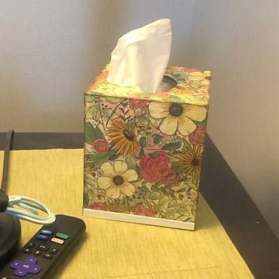 Handmade Decoupage Wooden Tissue Box Cover Rustic Flowers - Etsy
