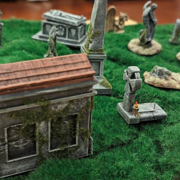 Graveyard (6) Mausoleum Moss Gravestone Skull Statue Tomb / Painted ...